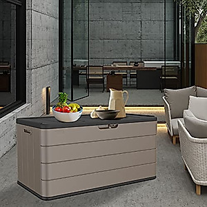 ADDOK Resin Deck Box Outdoor Waterproof Storage Box with Seat for Patio Furniture,Toys,Garden Tools and Home Accessories (Brown)