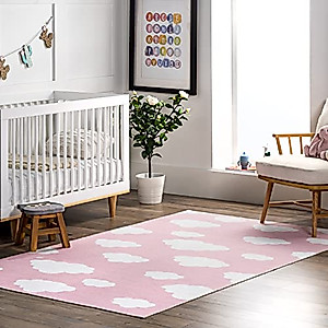 nuLOOM Lilia Machine Washable Kids Cloud Area Rug, 5' x 8', Pink