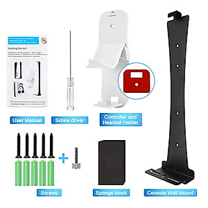 Allnice PS5 Wall Mount, Wall Bracket for PlayStation 5 (Disc and Digital Edition) Sturdy Steel PS5 Playstation 5 Wall Mount Bracket with Controller Holder & Headphone Hanger Screws Sponge (Black)