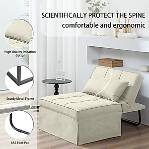 Sofa Bed, 4 in 1 Multi-Function Folding Ottoman Breathable Linen Couch Bed with Adjustable Backrest Modern Convertible Chair for Living Room Apartment Office, White