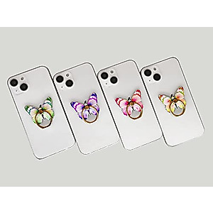 Cacylife Cute Butterfly Cellphone Stand Set,Kawaii Ring Holder Grip For Girls and Women,Compatible with iPhone,Samsung Galaxy,iPad,Tablet and other Phones or Case(4 Pack with Pink,Yellow,Purple,Green)