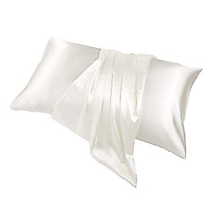 Lanest Housing Satin-Silk Pillowcase King, White Satin Pillowcase for Hair and Skin, Breathable, Super Soft, Cooling Pillow case King Size, Ivory White
