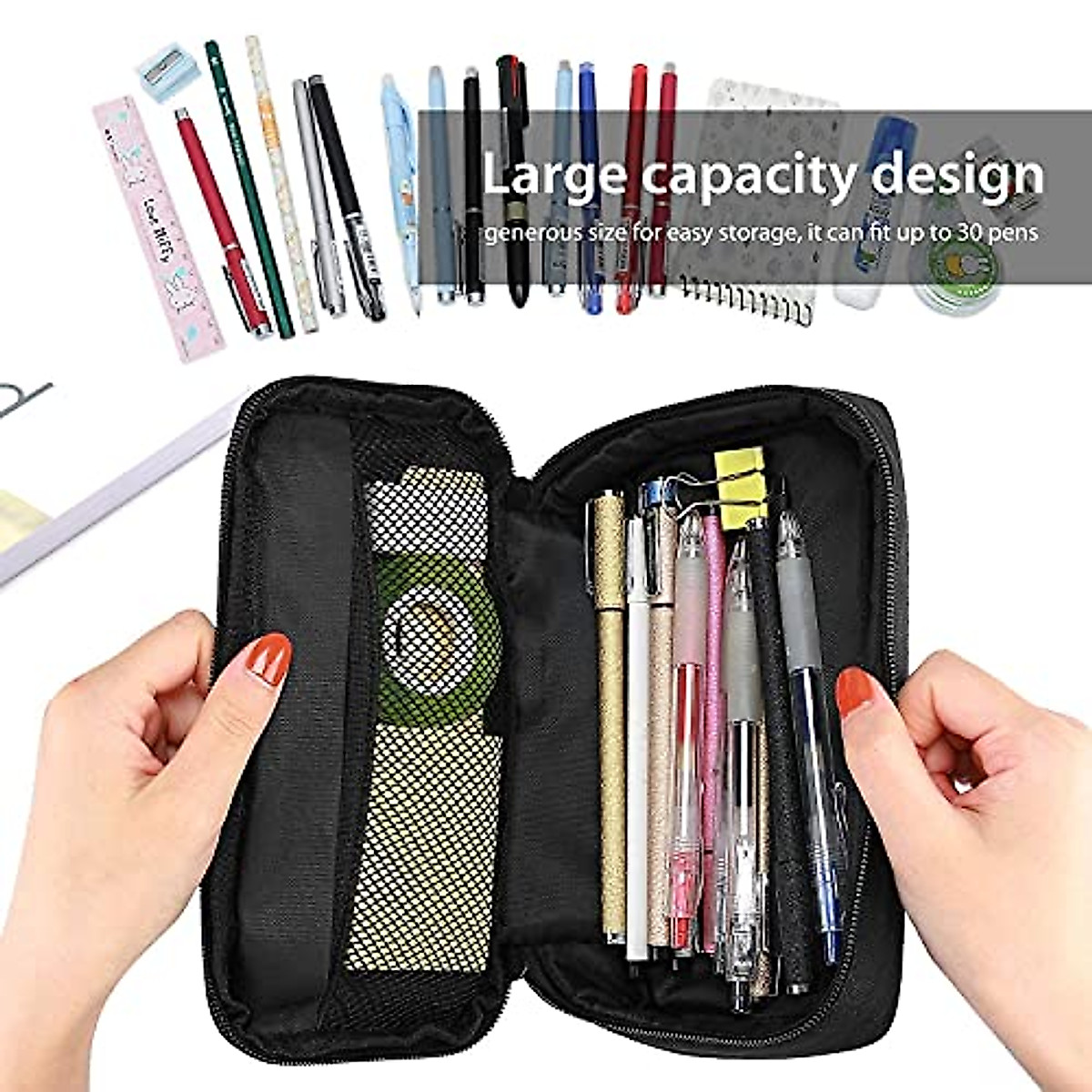 ProCase Black Portable Pencil Bag Pen Case Bundle with [2 Pack] Black Soft PU Leather Pencil Bag Pen Case