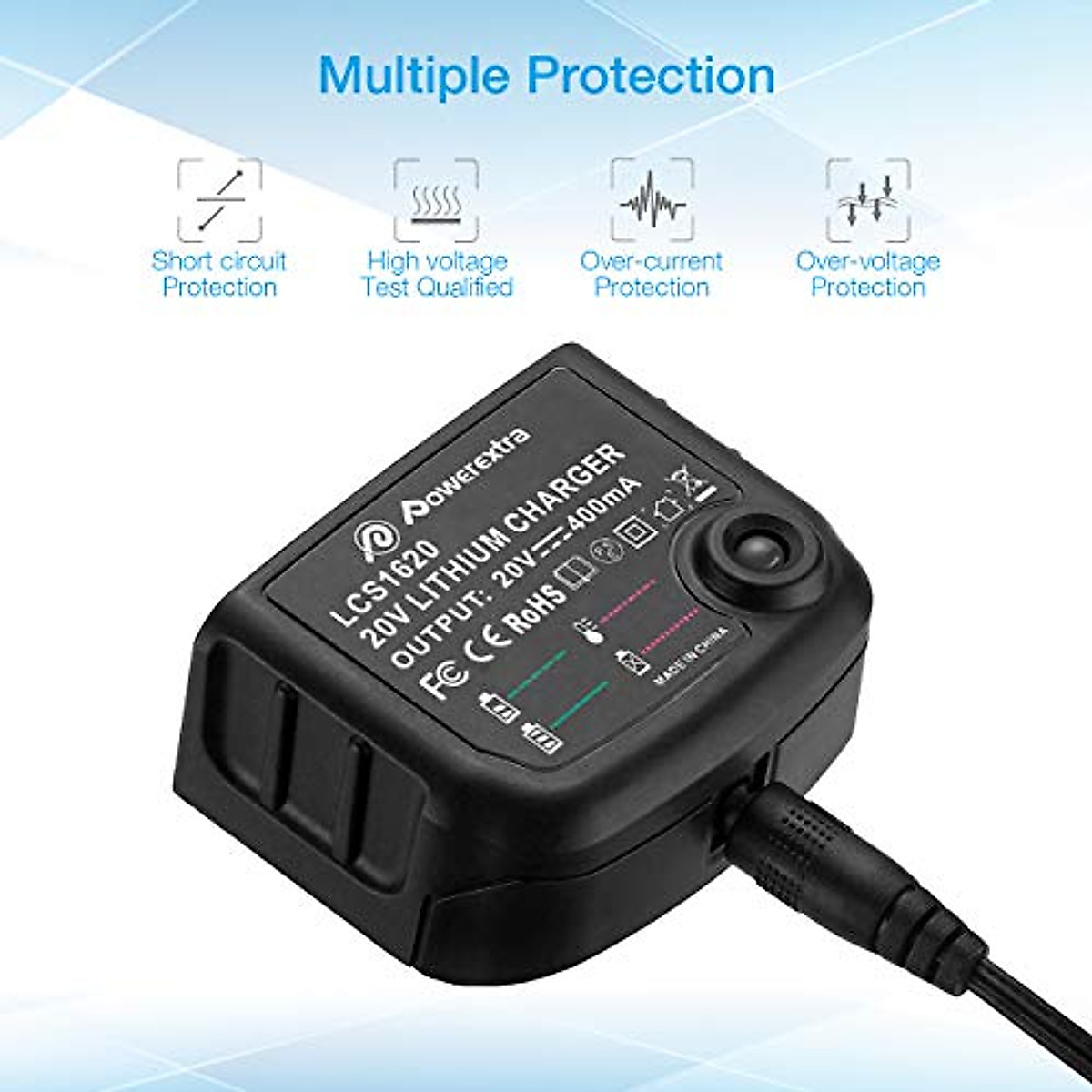 Powerextra 20 Volt Lithium Battery Charger LCS1620 for Black and Decker 16V 20V Lithium Ion Battery LBXR20 LBXR20-OPE LB20 LBX20 LBX4020 LB2X4020 LBXR2020-OPE BL1514 LBXR16