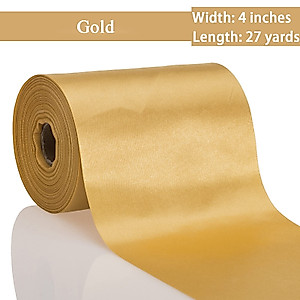 ATRBB 4 Inches Wide Gold Satin Ribbon, 27 Yards Soft, No Wrinkles and Consecutive Solid Fabric Ribbon for Cutting Ceremony, Christmas, Wedding, Birthday Decor and Chair Sashes