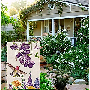 Texupday Floral Flower With Hummingbird Decoration Double Sided Burlap Garden Flag Spring Outdoor Yard Flag 12" x 18"