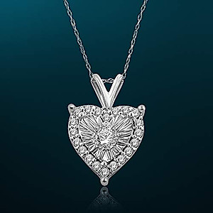 NATALIA DRAKE 1/4 Cttw Heart Halo Diamond Necklace for Women in Rhodium Plated 925 Sterling Silver Color H-I/Clarity I1-I2