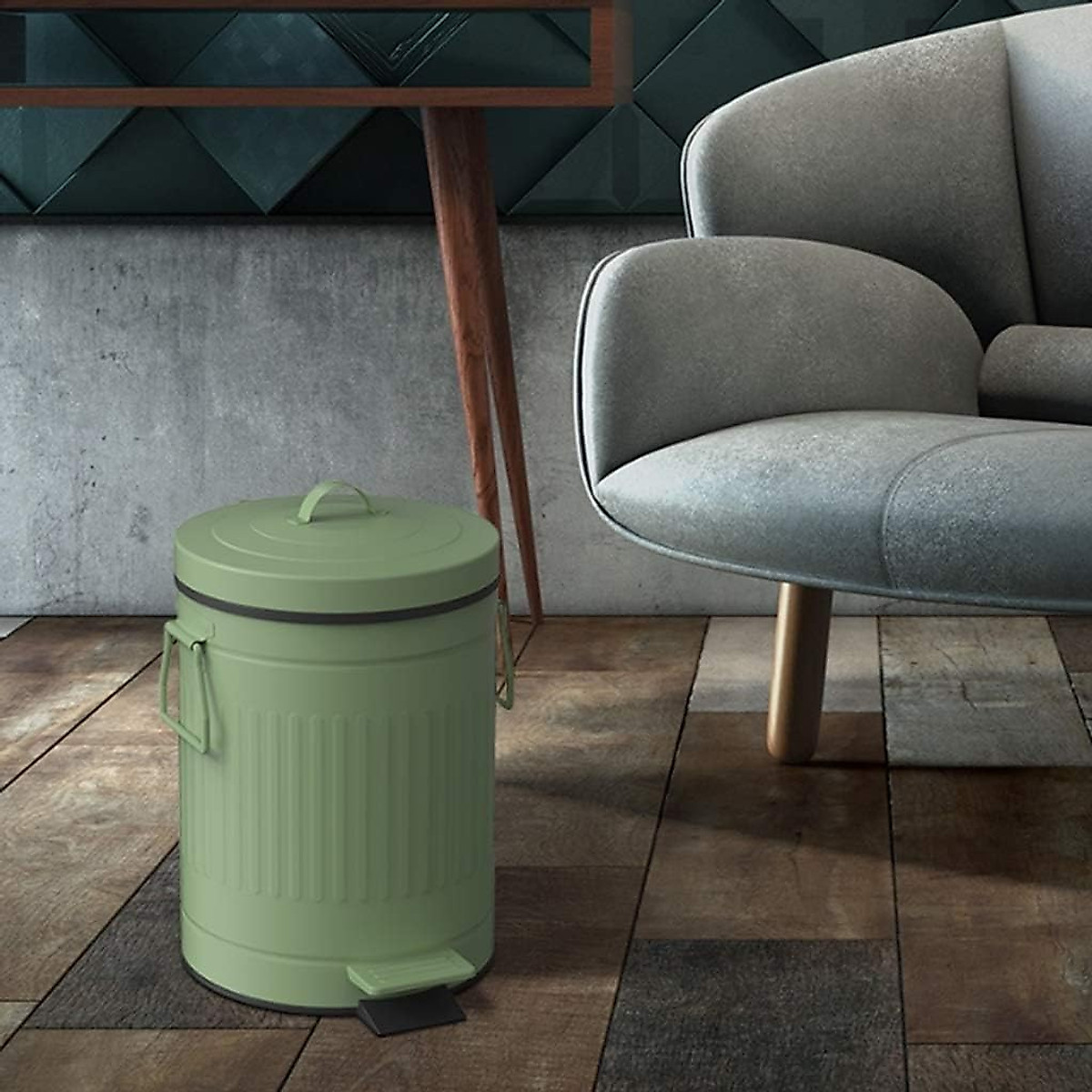 Valcla Trash Can Pedal Trash Can Retro Round Post Box with Cover Stainless Steel Green Sealed Trash Can Home Kitchen Recycling Bin Suitable for Home Mall Office (Color : Green, Size : 7L)