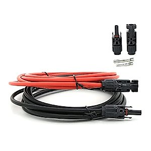 KEDAKEJI Solar Panel Extension Cable - 10 Feet 12AWG Solar Extension Cable with Female and Male Connector Solar Panel Wiring Wire Adapter (10FT Red + 10FT Black)