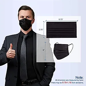 ZD Black Disposable Face Masks 100 Pcs, Breathable Face Mask for Men Women, 3- Ply Comfortable Filter Protection Adult Masks with Adjustable Nose Wire & Elastic Ear Loop