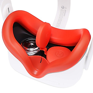 VR Face Silicone Cover Mask Combo with Protective Lens Cover for Quest 2 Headset Face Pad Cushion Accessories Set Sweatproof Lightproof by X-super Home (Red, Oculus Quest 2)