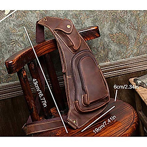 Leathario Men Leather Chest Bag Sling Bag Shoulder Bag Leather Crossbody Bag for Men
