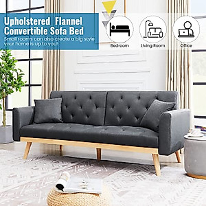 AWQM Futon Sofa Bed, Convertible Sofa for Living Room, Linen Couch Bed, Sleeper Sofa, Futon Couch Bed for Office, Small Space, Apartment, Dark Grey