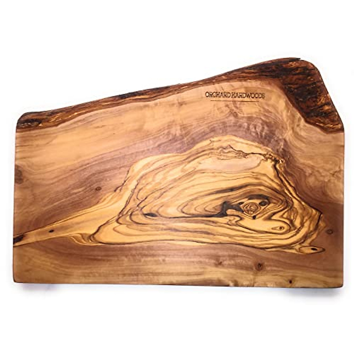 12" Rustic Handmade Bark Edge Olive Wood Charcuterie Board by Orchard Hardwoods- For Cutting, Chopping, Serving. Wooden Slab- Unique Gift. In Sm 12", Med 16", Lg 20", XL 24".(Small 12x5-6x0.8 inch)