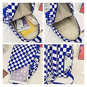Cute Backpack Comes with Checkered Pendants for free Klein Blue Plaid Kawaii Teen (Red)