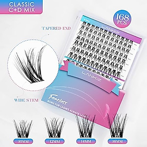 LANKIZ DIY lash Extensions Wispy, Lash Clusters Individual Lash Extensions,168 Clusters C+ D Mix Curl, Soft & Lightweight 10-16mm Mix Resuale Wide Band+Mix Style Cluster Lashes (Classic C/D)