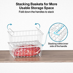 iSPECLE Chest Freezer Organizer - Fit 5 Cu.Ft Deep Freezer, 2 Pack Hanging Organizer Bins with Adjustable Handles, Sort Small Frozen Food, Sturdy Freezer Baskets Easy Slide to Get Bottom Food, White