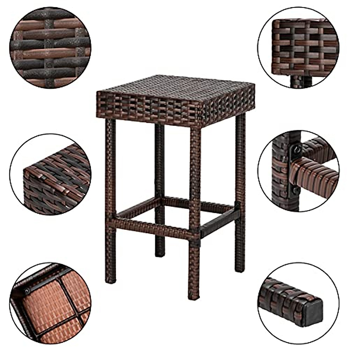 Patio Bar Set,Wicker Outdoor Table and 4 Bar Stools,5 Piece Patio Furniture Bar Set PE Wicker Patio Furniture Outdoor Bar Set for Poolside,Backyard,Garden,Porches (Brown-5 Pcs)