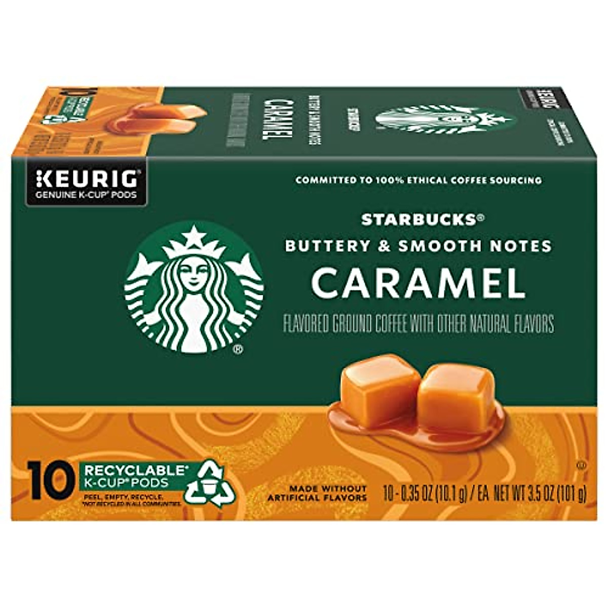 Starbucks Flavored Coffee K-Cup Pods, Caramel Flavored Coffee, Made without Artificial Flavors, Keurig Genuine K-Cup Pods, 10 CT K-Cups/Box (Pack of 2 Boxes)