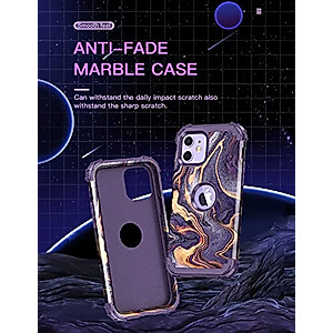 LONTECT for iPhone 12 Case/iPhone 12 Pro Case Shockproof 3 in 1 Heavy Duty Hybrid Sturdy High Impact Rugged Durable Protective Cover Girls Women Case for Apple iPhone 12/12 Pro,Marble/Dark Purple