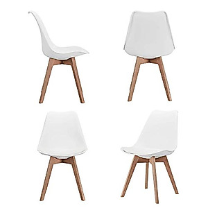CangLong Modern Dining Chair Set, Soft Padded Shell Chair with Wood Legs for Kitchen, Dining, Bedroom, Living Room - Set of 4, White