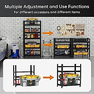 MOLYHOM Garage Shelving Heavy Duty, Garage Storage Shelves with Wheels, Adjustable Industrial Metal Storage Shelving Units, 64" H*31.6" W*15.8" D