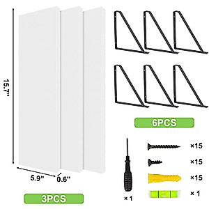 Fixwal White Floating Shelves, Wall Mounted Bathroom Shelves Set of 3, Farmhouse Wall Decor for Bedroom, Kitchen, Living Room and Plants (Gray Bracket)
