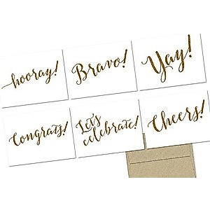 Note Card Cafe Congratulations Cards with Kraft White Envelopes | 36 Pack | Glitzy Congrats | Blank Inside, Glossy Finish | Set for Greeting Cards, Graduations, Promotions, Baby Showers