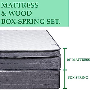 Nutan10-Inch Medium Plush Hybrid Euro Top Foam Encased/Improves Sleep by Reducing Back Pain Innerspring Mattress and 8" Wood Box Spring/Foundation Set Queen