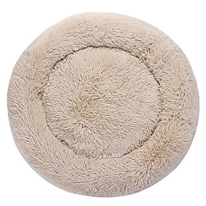 Donut Dog Bed Calming Ultra Soft Shag Faux Fur Dog Bed Comfortable Donut Cuddler for Dogs and Cats,Self Warming and Washable (30Inches, Beige)