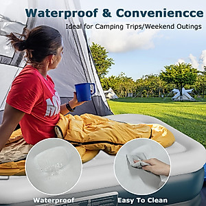 Sprinq Queen 18 Inch Adjustable Portable Air Mattress with Built-in Pump, Flocked Top Layer for Home & Camping Travel - Green