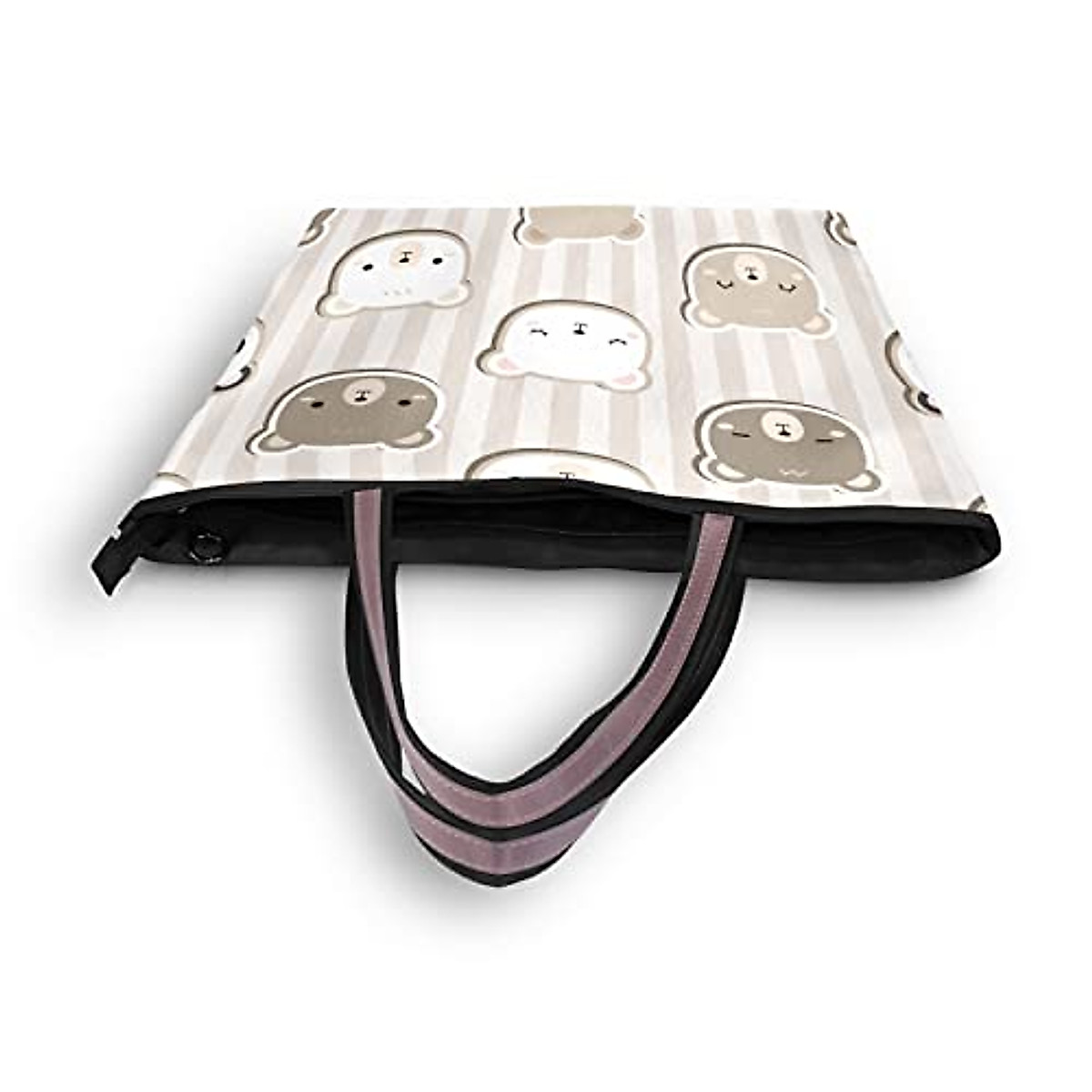 Cute Bear Heads Tote Bag Aesthetic, Large Capacity Zipper Women Grocery Bags Purse for Daily Life 2 Sizes