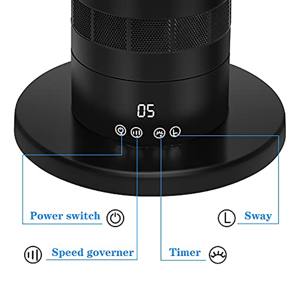 HealSmart Sufficient Size Bladeless Fan, Standing Fan, Tower Fan, 10 Speeds Settings, 10-Hour Timing Closure Bladeless Fan, Stylish And Modern Fan, Low Noise, 39 Inches, Black