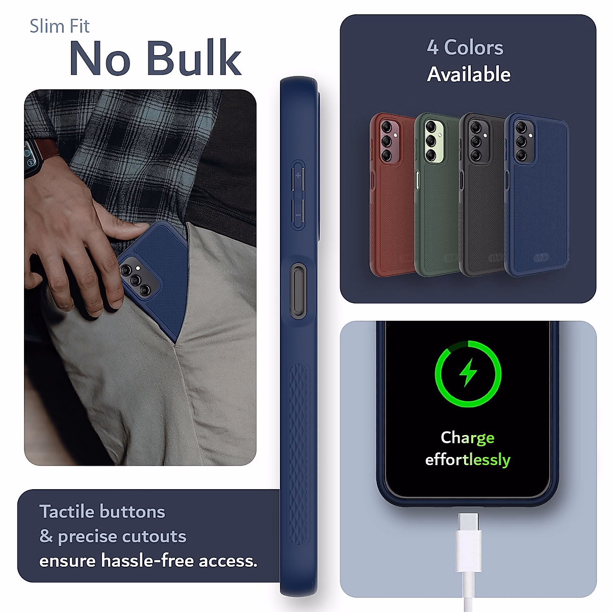 TUDIA LinnGrip Compatible with Samsung Galaxy A14 4G / 5G Case, [Enhanced Grip] Ultra Slim Matte TPU Shockproof Anti-Slip Protective Phone Case Cover (Indigo Blue)