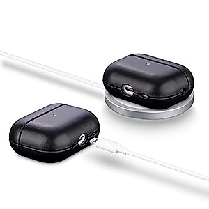 CYBOTOON Leather AirPods Pro 2 Case Cover with Button, Genuine Crystal Vegetable Tanned Oil Wax Leather Case for AirPods Pro 2nd Generation 2022, Retro Elegant Style, Front LED Visible, Black