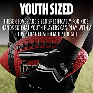Franklin Sports Youth Football Receiver Gloves - Shoktak Youth Gloves - Kids Football Receiver Gloves - High Grip Football Gloves for Kids - Black - Youth Medium