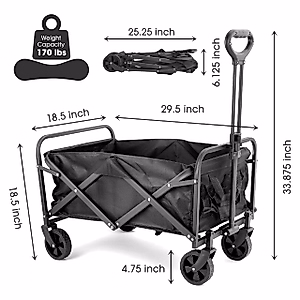 Heavy Duty Collapsible, Foldable, and Rolling Outdoor Utility Wagon for Camping, Beach with Spring-Loaded Handle (Black)