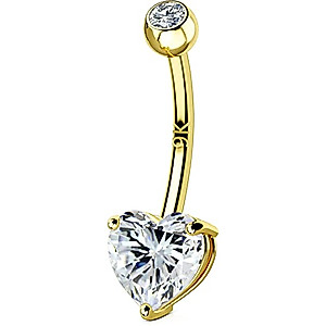 OUFER 14G Belly Rings, 9K Solid Gold Belly Button Rings, Heart Navel Rings, Internally Threaded Long Belly Piercing Jewelry for Women and Men-12MM