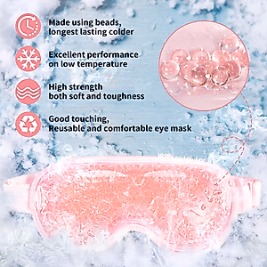 Cooling Eye Mask with Gel Bead, Reusable Cold Compress Ice Pack Sleeping Eye Cooling Pads for After Eyelid Surgery, Puffiness, Puffy Eyes, Headache, Migraine Relief (Pink)