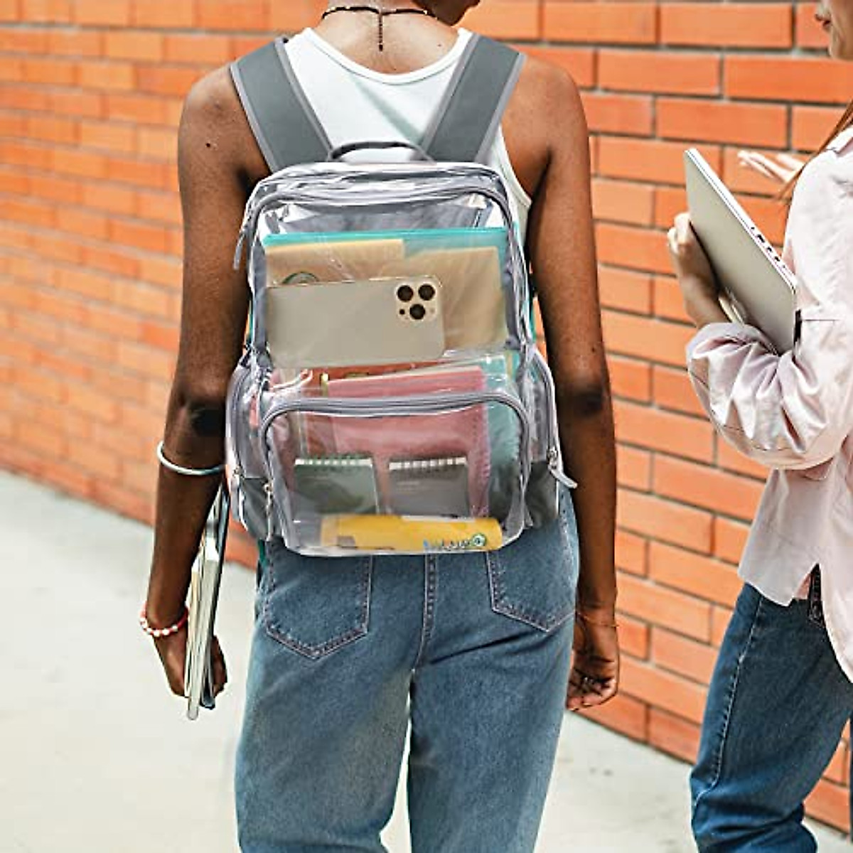 Vorspack Clear Backpack - Transparent Backpack with Reinforced Bottom & Multi-pockets for College Workplace Security - Grey