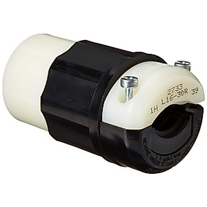 Leviton 2733 30 Amp, 480 Volt 3-phase, NEMA L16-30R, 3P, 4W, Locking Connector, Industrial Grade, Grounding - Black-White