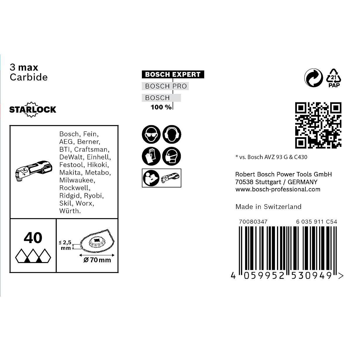 Bosch Professional 10x Expert 3 max AVZ 70 RT4 Multitool Grouting Plates (Ø 70 mm, Accessories Multitool)