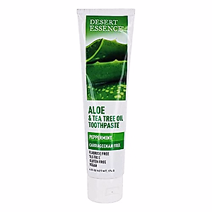 Desert Essence Aloe & Tea Tree Oil Toothpaste - Peppermint - 6.25 Oz - Ideal For Sensitive Teeth & Gums - Complete Oral Care - Aloe - Tea Tree Oil - Baking Soda - Refreshes Breathe - Carrageenan Free