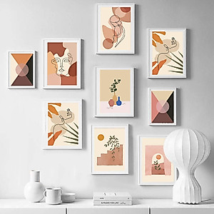 Whaline 6 Pack Abstract Line Art Poster Boho Minimalist Modern Aesthetic Art Waterproof Woman Face Landscape Geometric Drawing Wall Art for Girls Women Bedroom Dorm Living Room, 9.72" x 13.82"