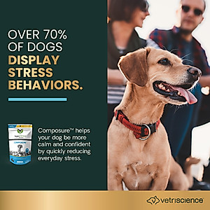 VetriScience Composure Calming Chews for Dogs - Clinically Proven Dog Anxiety Relief Supplement with Colostrum, L-Theanine & Vitamin B1 for Stress, Storms, Separation & More, 120 Count, Chicken Flavor
