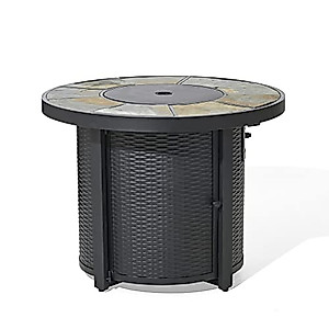 Glitzhome 32" D 30000-BTU Round Slates Top Aluminum Propane Fire Pit with Cover Outdoor Fire Tables for Garden Patio Backyard Deck Poolside