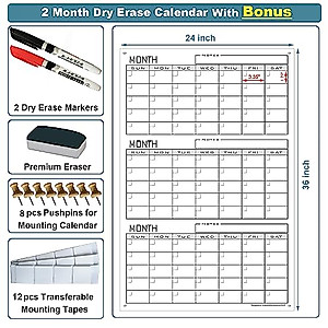 Large Wall Calendar Dry Erase 3 Month,36x24 Jumbo Undated Quarterly White Board Calendar For Medium Office,Giant Reusable Laminated 90 Days Planner,Big Multi Months Planning Poster