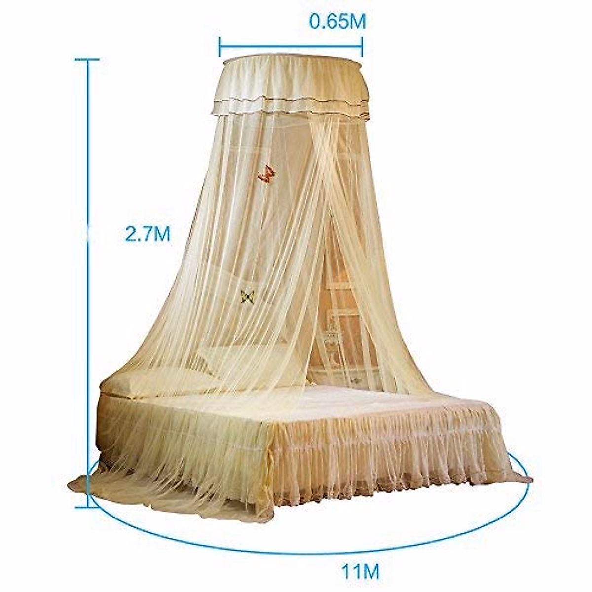 RuiHome Dome Lace Mosquito Net Canopy with Butterfly Decor fits Crib Twin Double Full Queen Bed, White Netting