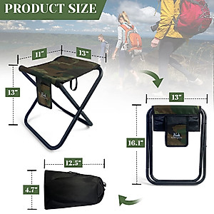 K-MingleSo Upgraded Portable Folding Stool, 13 Inch Camping Stool for Adults Fishing Hiking Gardening and Beach with Carry Bag, Hold Up to 450lbs[Camo]