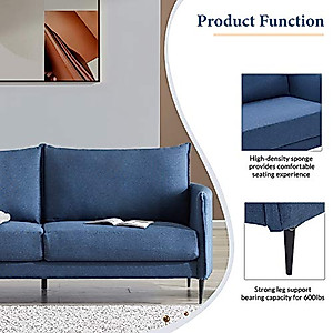 Merax 65.8" Modern Soft Linen Couch Upholstery Loveseat Sofa for Livingroom Bedroom Office Blue Love Seats